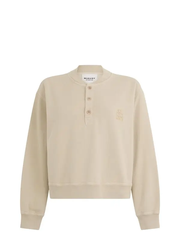 MARANT ETOILE Cropped Cotton Sweatshirt With Embroidered Detail And Polo Collar - Beige