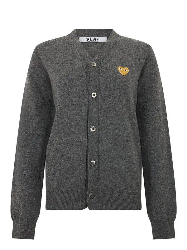 Play Comme Des Garcon Wool Cardigan With Embroidered Logo - Grey