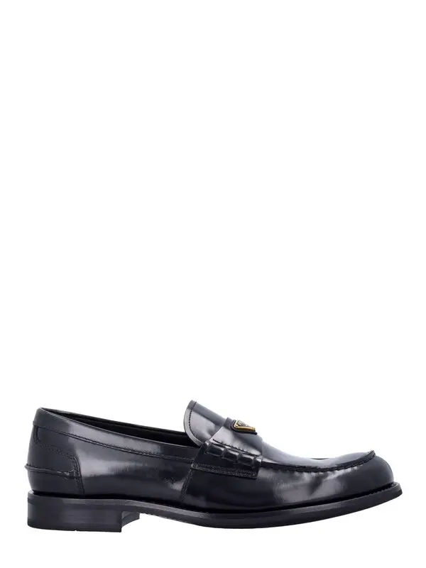 Prada Brushed Leather Loafers With Saddle Strap - Nero