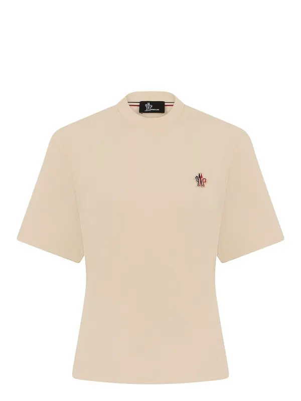 Moncler Logo Embroidered Cotton T-shirt - Beige