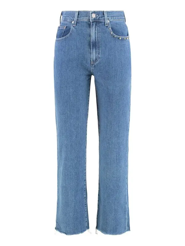 LE JEAN Straight Leg Jeans With Flared Hem And Stud Embellishments - Denim
