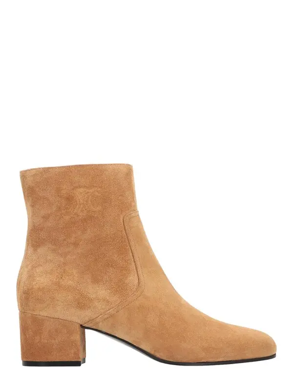 Celine Suede Ankle Boots With Mid Heel - Camel