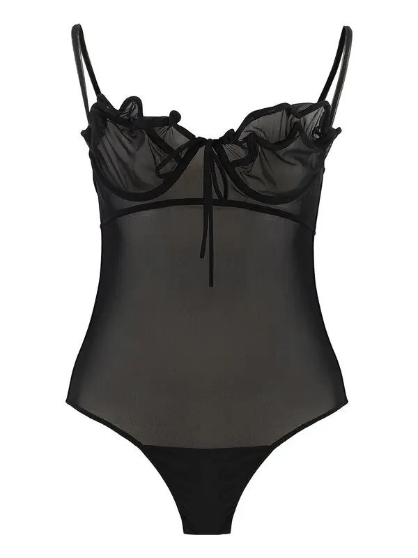 Y/project Tulle Bodysuit With Underwire Cups - Black