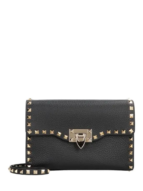 Valentino Garavani Rockstud Grainy Calfskin Crossbody Bag - Black