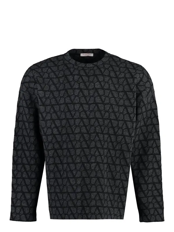 Valentino Garavani Wool Sweater With All-over Motif - Grey