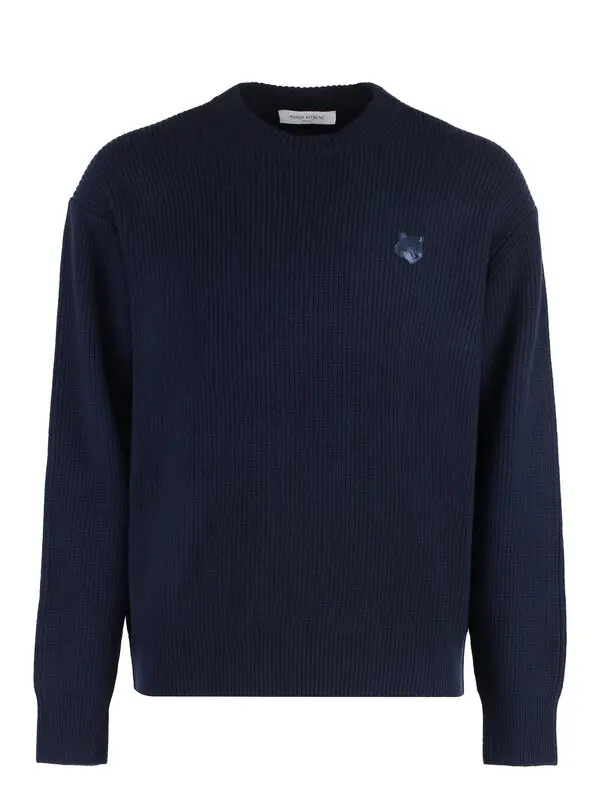 Maison Kitsuné Bold Fox Head Patch Ribbed Jumper - Blue