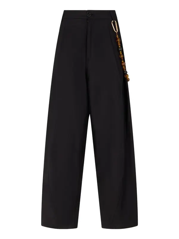 DARKPARK High Waist Wide-leg Trousers With Beaded Detail - Black