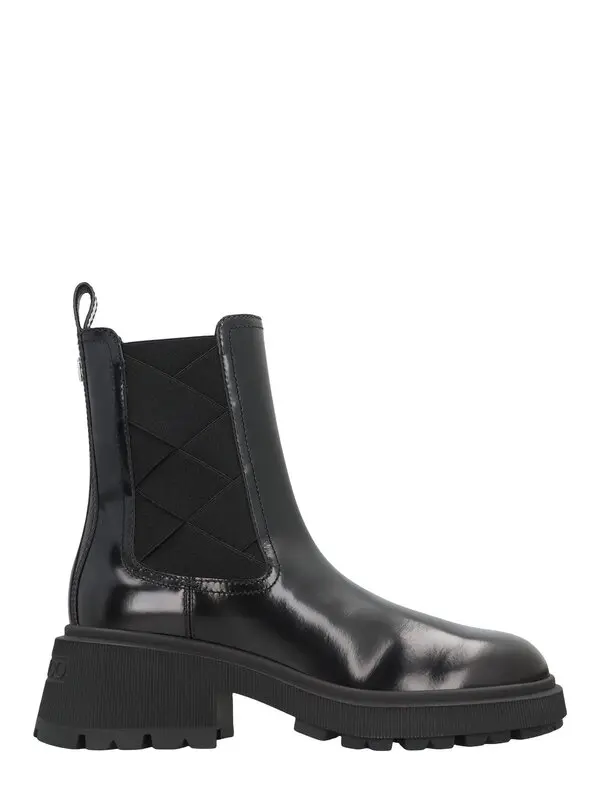 JIMMY CHOO Louri Combat Flat Smooth Box Calf Leather Chelsea Boots - Black