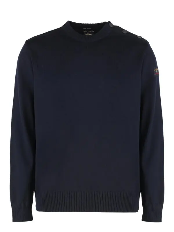 Paul & Shark Bretagne Wool Crew Neck Sweater With Iconic Badge - Blue
