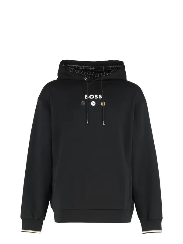 BOSS Straight Fit Hooded Sweatshirt With Graphic Detail - Black