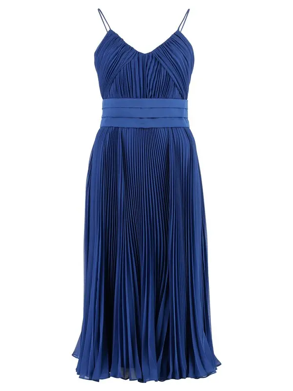Max Mara Pleated Midi Dress With Belted Waist - Blue