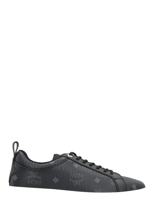 Mcm Neo Terrain Lo Sneakers In Visetos Monogram Canvas And Calf Leather - Black
