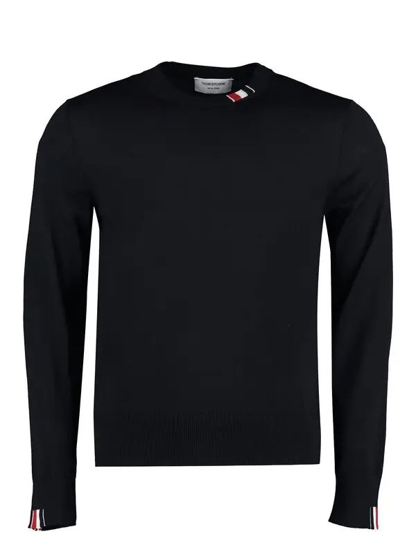 Thom Browne Crew Neck Jumper With Tricolor Detail - Blue