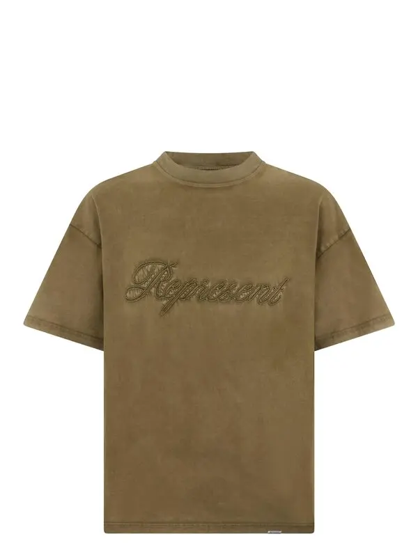 REPRESENT Embroidered Logo T-shirt Available In Multiple Sizes - Khaki
