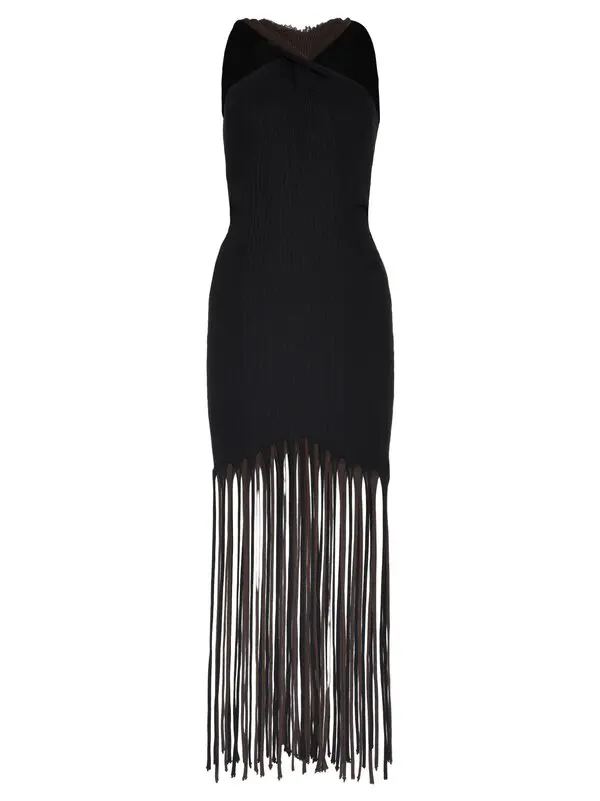 Bottega Veneta Ribbed Knit Top With Fringed Hem - Black