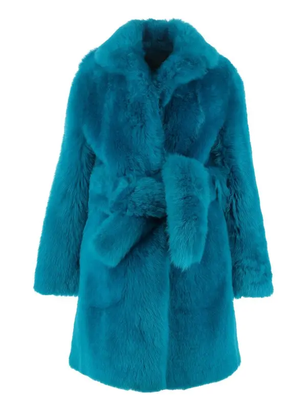 Bottega Veneta Faux Fur Jacket With Removable Belt - Blue