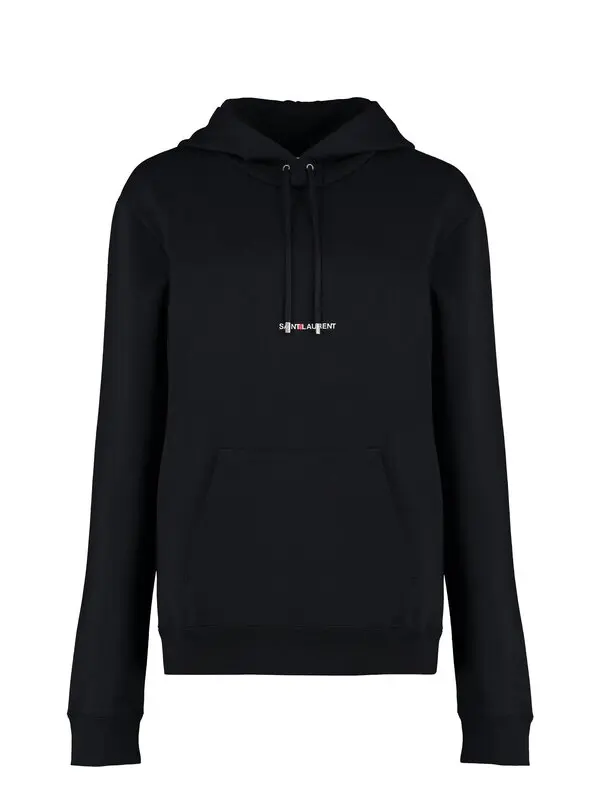 Saint Laurent Cotton Hoodie With Logo Detail - Black