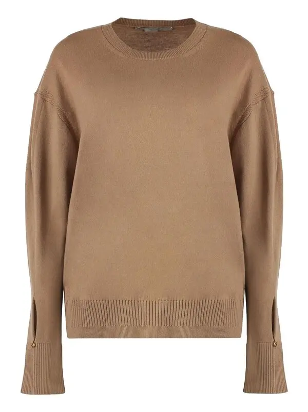Stella McCartney Crew Neck Wool Sweater With Slit Cuffs - Camel