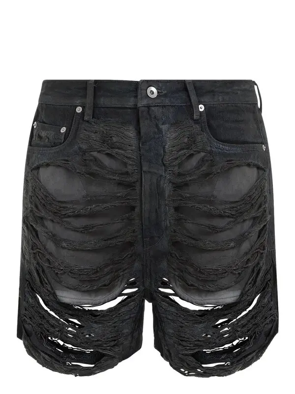 Rick Owens Mid-rise Loose Raw Edge Hem Denim Shorts - Grey