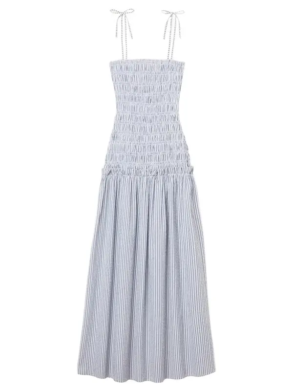SEAQUELLE SWIM Eddy Smocked Stripe Drop-waist Maxi Dress - Blue
