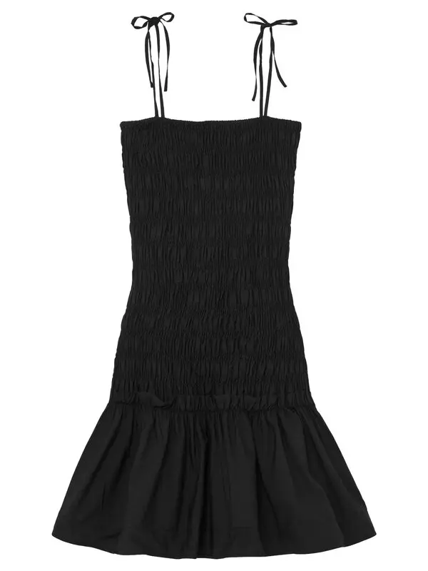 SEAQUELLE SWIM Eddy Smocked Cotton Drop-waist Mini Dress - Black