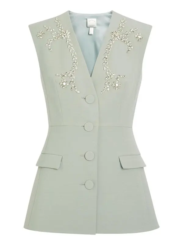 Huishan Zhang Sigrid Crystal Embellished Woven Vest - Grey