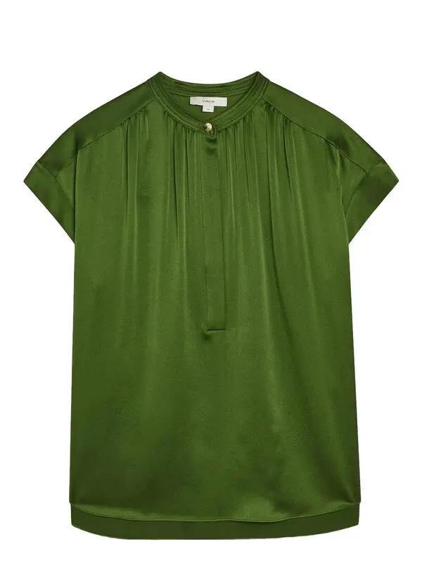 Vince Gathered Silk Blouse - Green