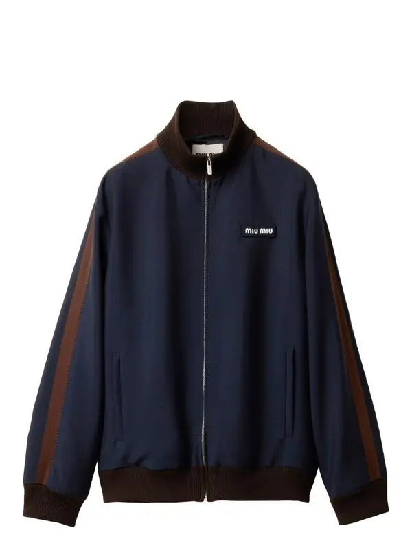 Miu Miu Zip-up Blouson Jacket With Racing Stripes - Black