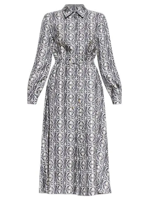 Max Mara Long-sleeved Printed Shirt Dress - Gray