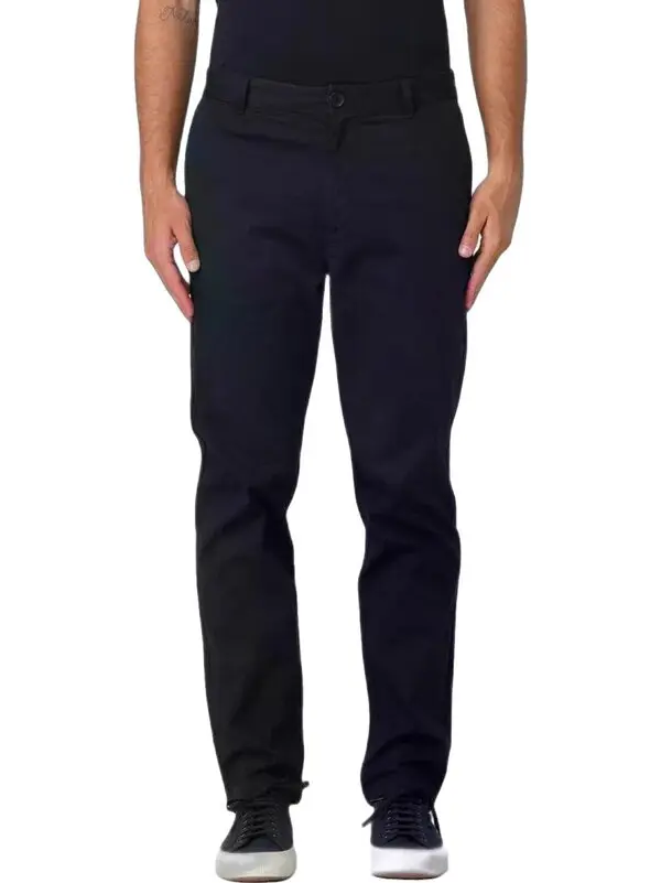 Armani Exchange Navy Twill Logo Button Straight-leg Trousers - Blue