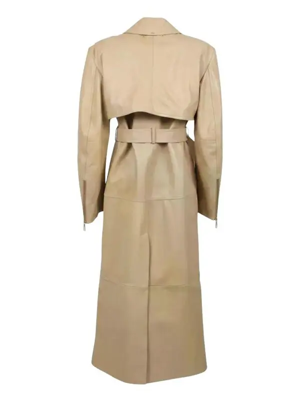 Sportmax Belted Leather Coat - Neutrals