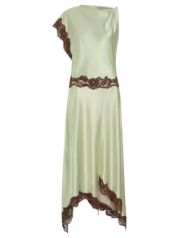 DE LA VALI Adriana Asymmetric Lace Trim Dress - Green