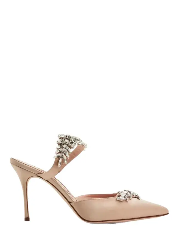 Manolo Blahnik Lurum Crystal-embellished Satin Mules - Neutrals