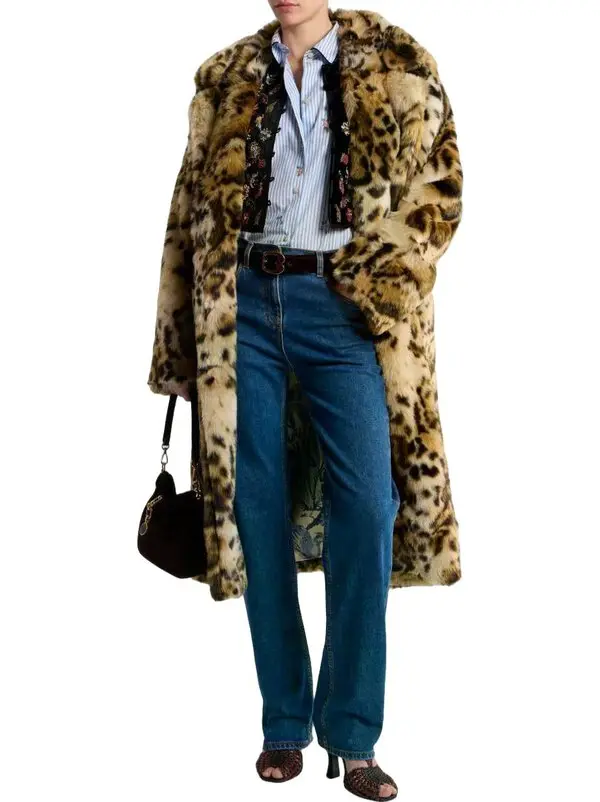 Etro Faux Fur Leopard Print Coat - Neutrals