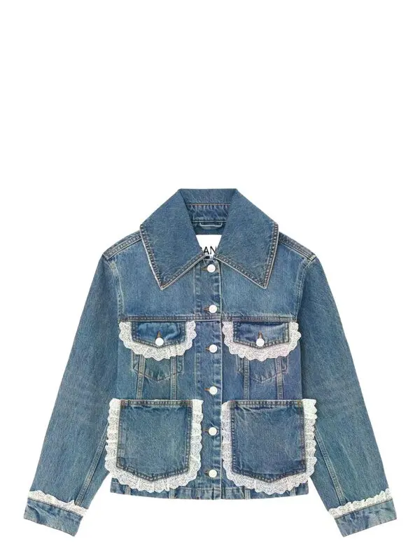 GANNI Lace-trimmed Denim Jacket - Blue