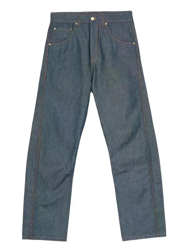 Moschino Contrast Stitching Logo Patch Jeans - Blue