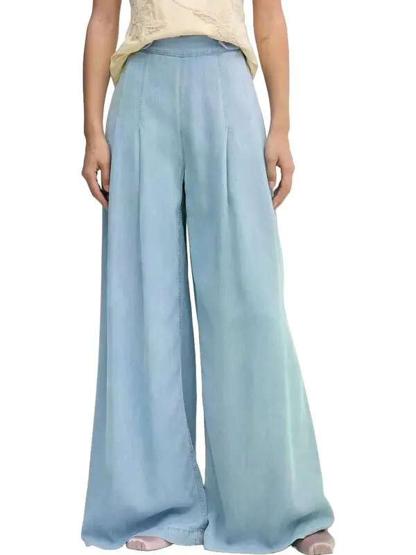 BLUGIRL Pleated Wide Leg Jeans - Blue