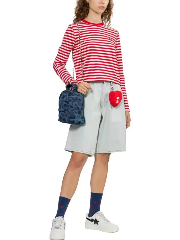 AAPE BY *A BATHING APE Apee™ A Bathing Ape® Horizontal-stripe Heart-patch T-shirt - Red
