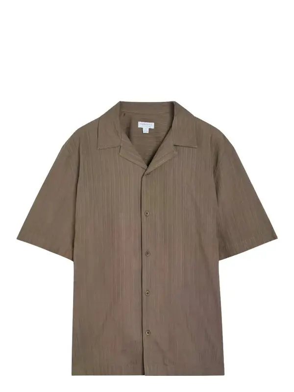 Sunspel Stripe-pattern Camp-collar Shirt - Brown