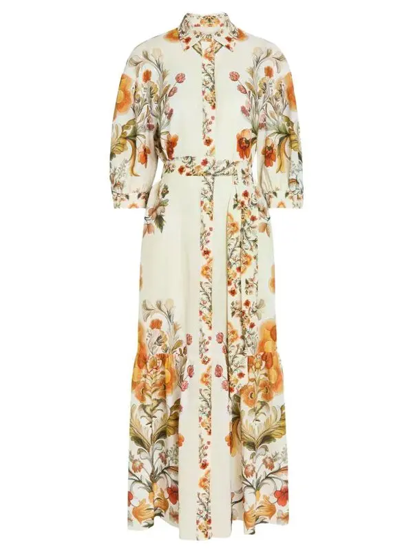 Borgo De Nor Bianca Floral-print Belted Maxi Dress - Neutrals