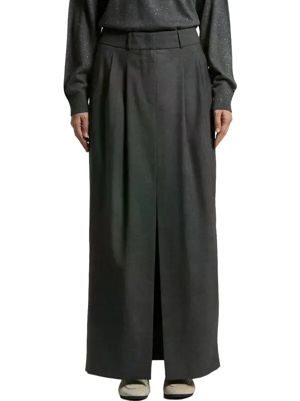 Peserico Pleated Maxi Skirt With Front Slit - Grey