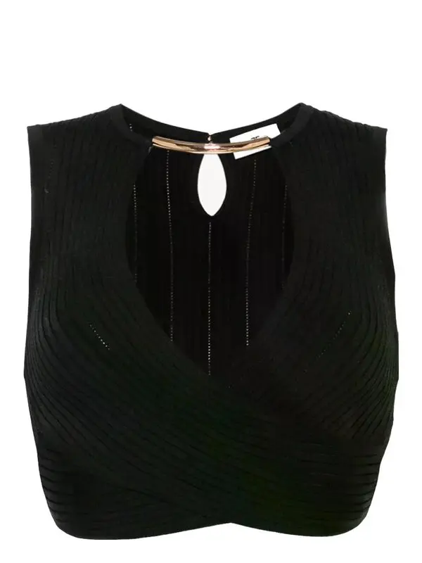 Elisabetta Franchi Ribbed Knit Crossover Top - Black
