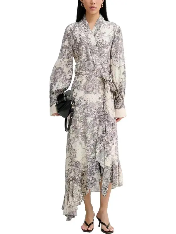 BLUGIRL Lace-print Ruffled Asymmetric Dress - Neutrals