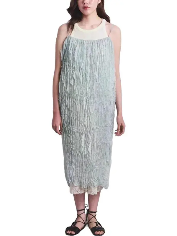MULLER OF YOSHIOKUBO Textured Layered-hem Midi Dress - Blue