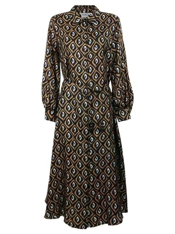 Max Mara Midi Geometric-print Belted Dress - Brown