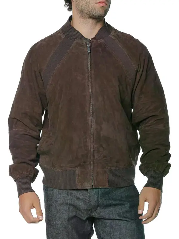 TRUSSARDI Suede Bomber Jacket - Brown