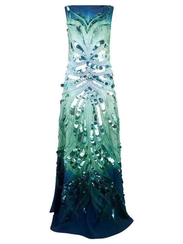 Alberta Ferretti Sequin-embellished Silk Maxi Dress - Blue