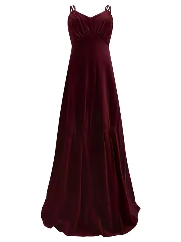 Moschino Velvet Effect Pleated Maxi Dress - Red