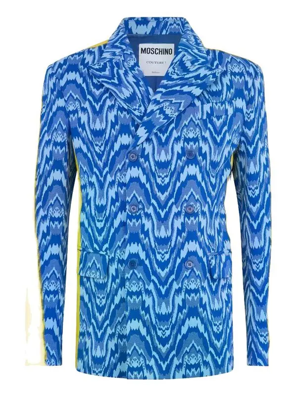 Moschino Double-breasted Chevron-print Blazer - Blue