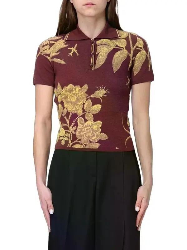 Moschino Floral Jacquard Polo Top - Red